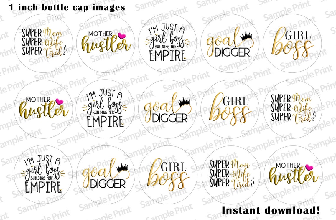 1 Inch Bottle Cap Images 1 Inch Digital Images Boss Babe - Etsy