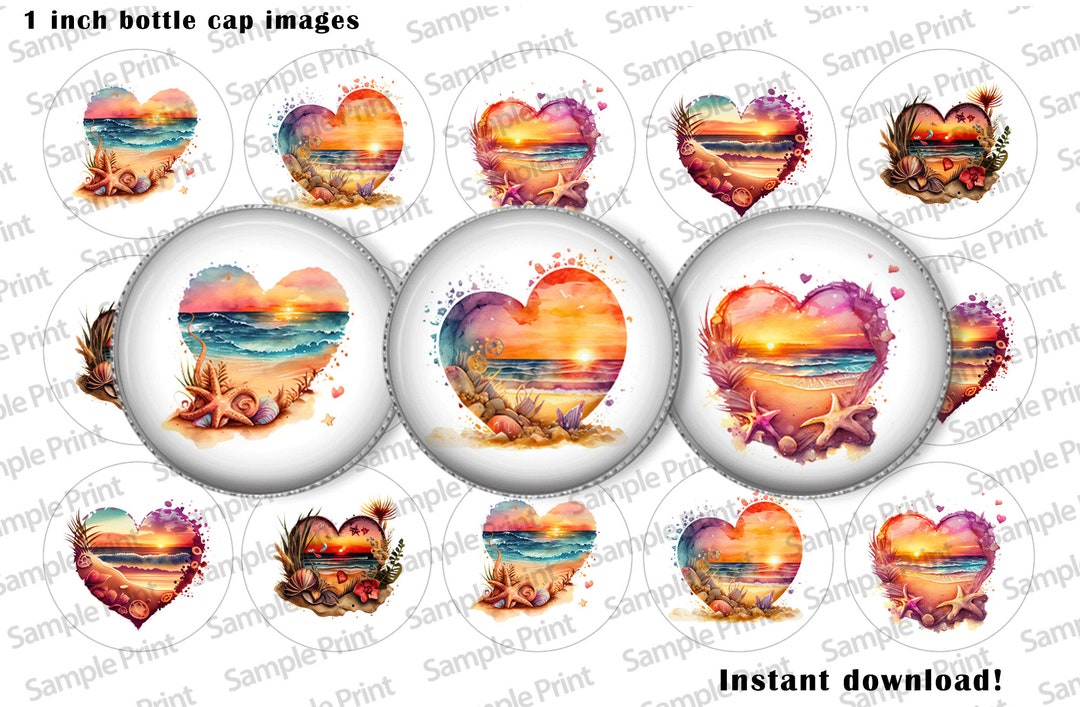Beach Images - Beach BCI - Beach Heart - Bottle Cap Images - 25mm ...