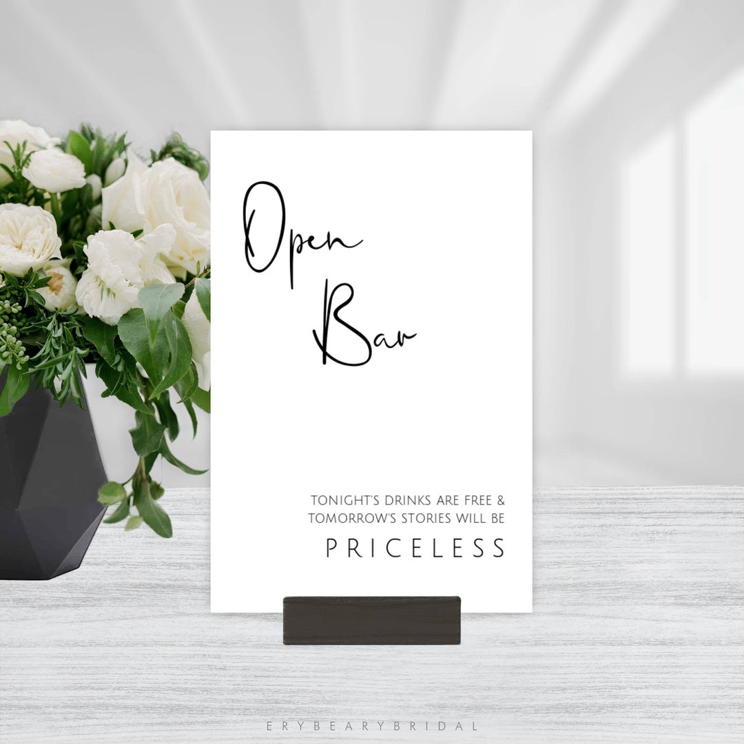 Simple Sleek Boho Modern Minimal Wedding Open Bar Sign Card - Etsy
