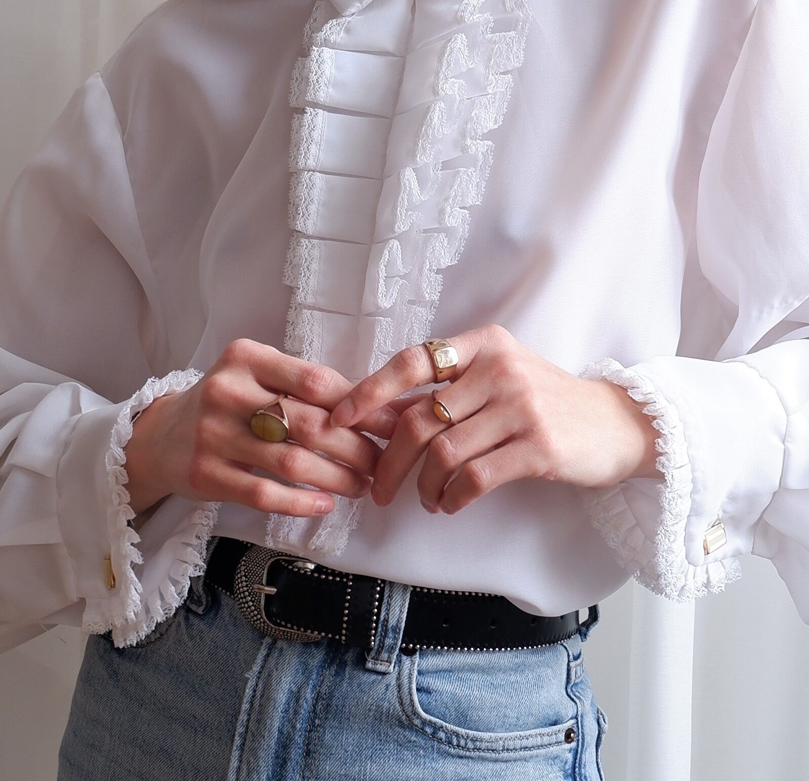 1980s Ruffle Details Blouse, Damaged L - Etsy