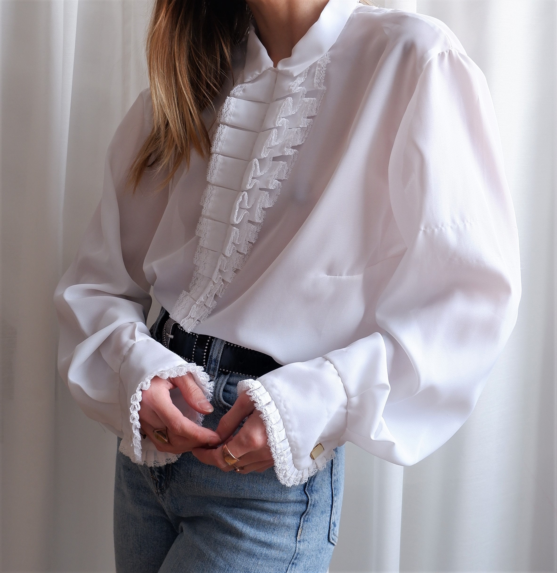 1980s Ruffle Details Blouse, Damaged L - Etsy