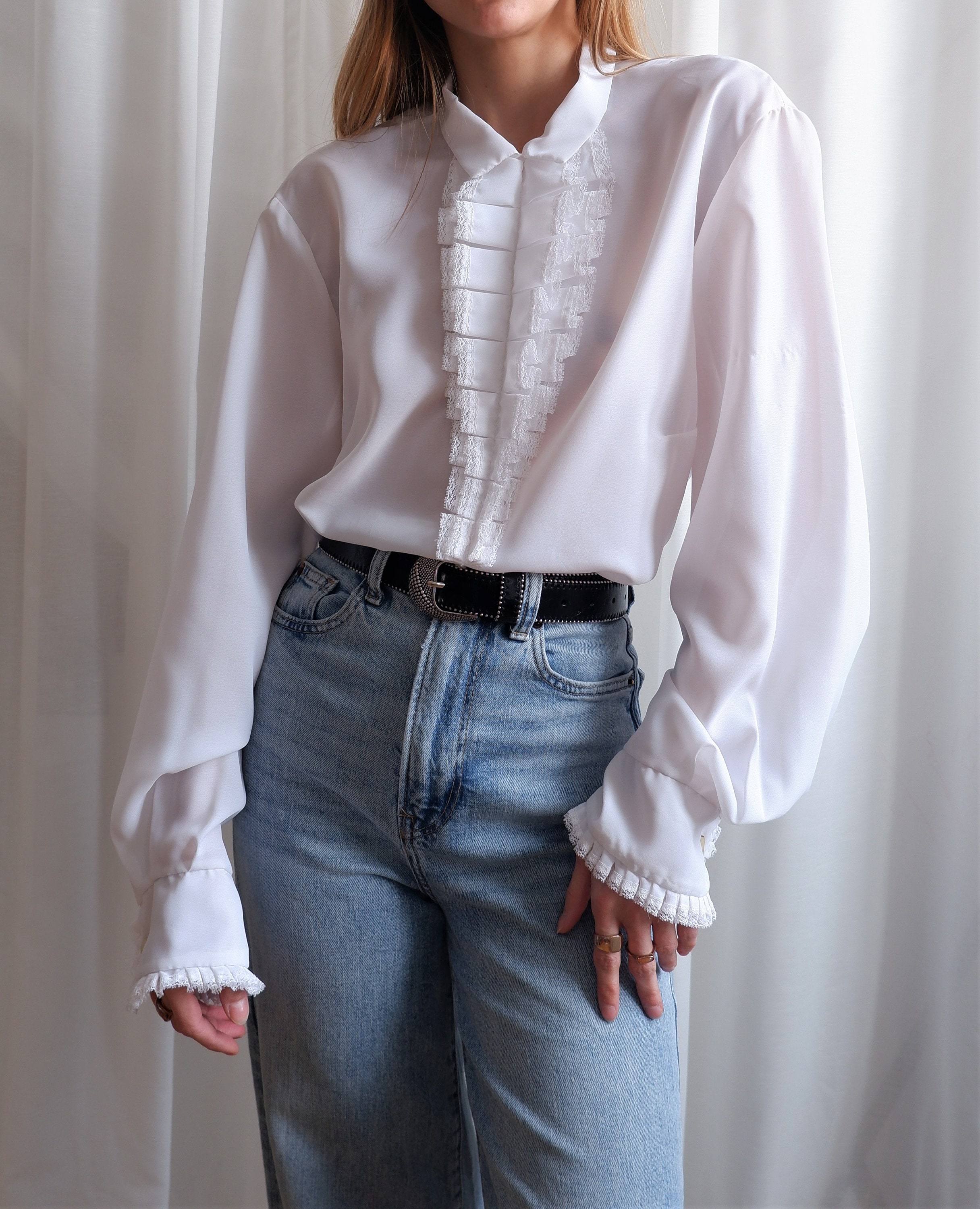 1980s Ruffle Details Blouse, Damaged L - Etsy