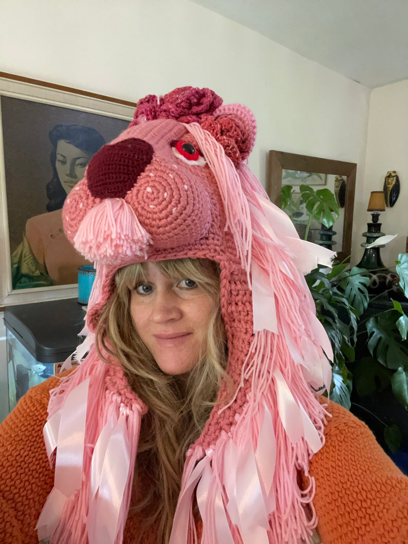 Pink Lion Hat With a Gem Stone Flower Crown - Etsy