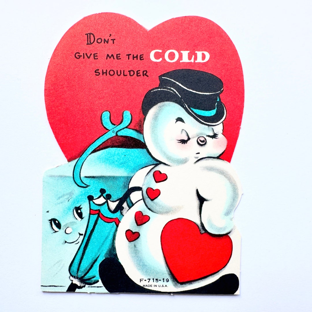 Anthropomorphic Snowman Smiling Ice Cube Cold Shoulder Vintage ...