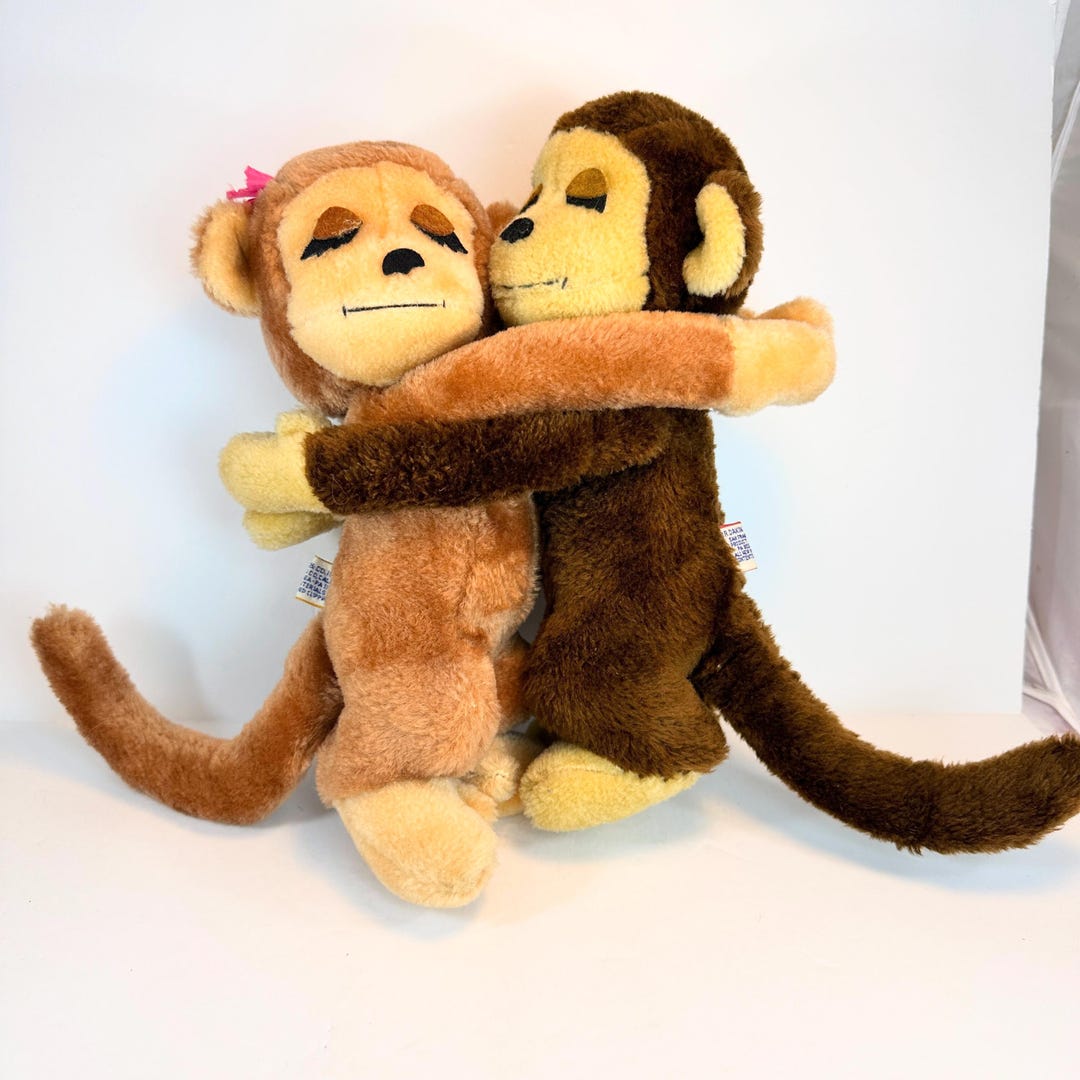 R. Dakin Hugging Monkeys Boy Girl 1970s Vintage Stuffed Brown Plush ...