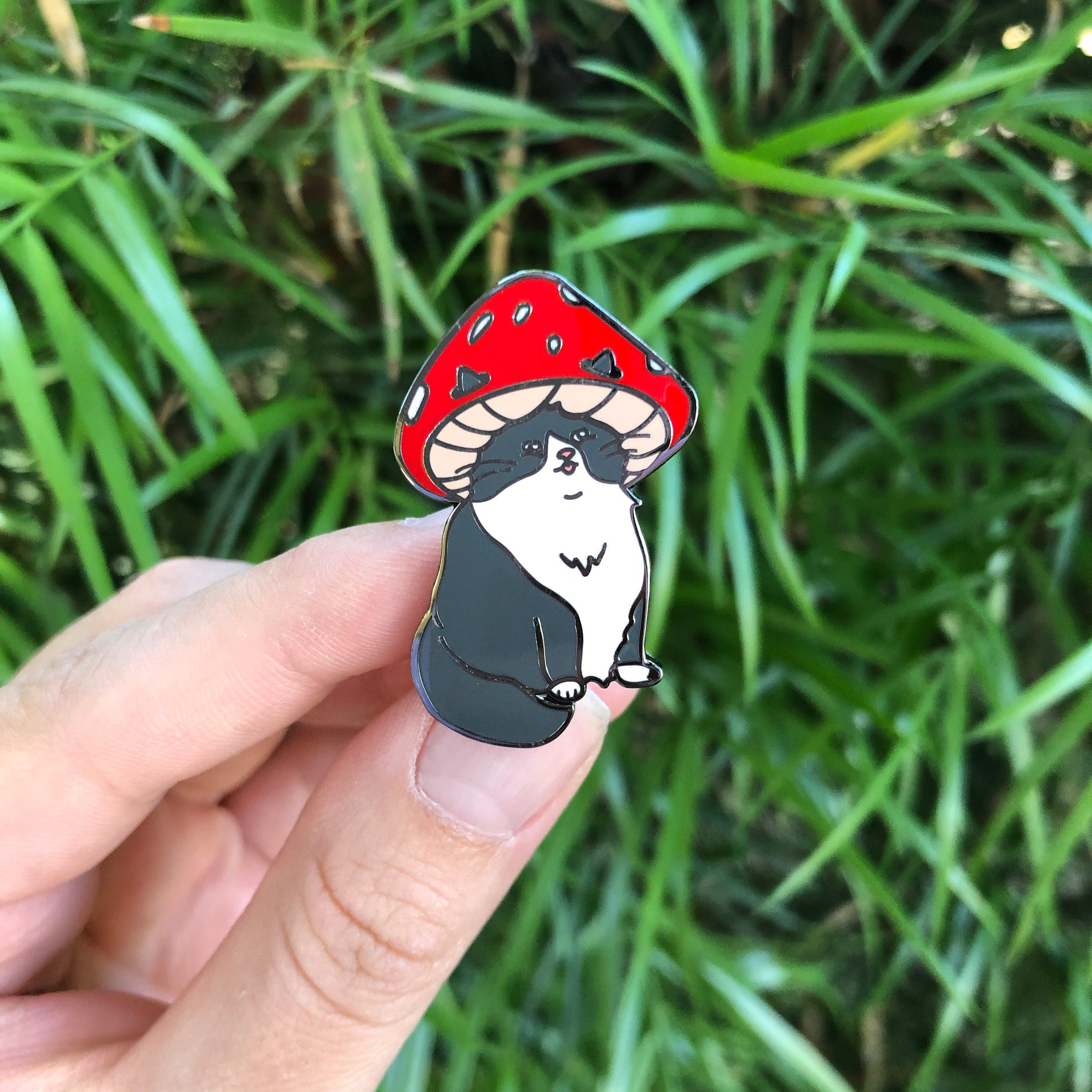 Tuxedo Mushroom Cat Pin Cute Cat Mushroom Hat Cottagecore - Etsy