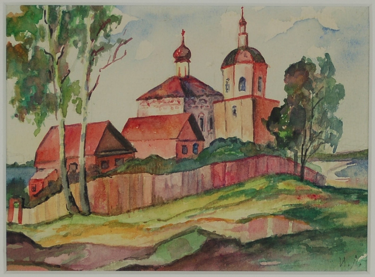 Russian Watercolor Painting Pastoral Scene With Orthodox - Etsy