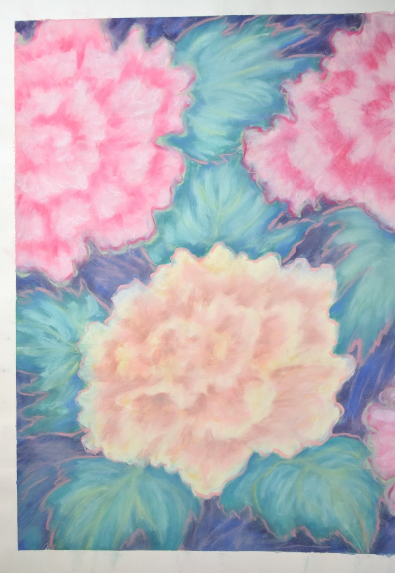Large Color Pastel Drawing 3 Pink & Peach Blossoms Flowers | Etsy