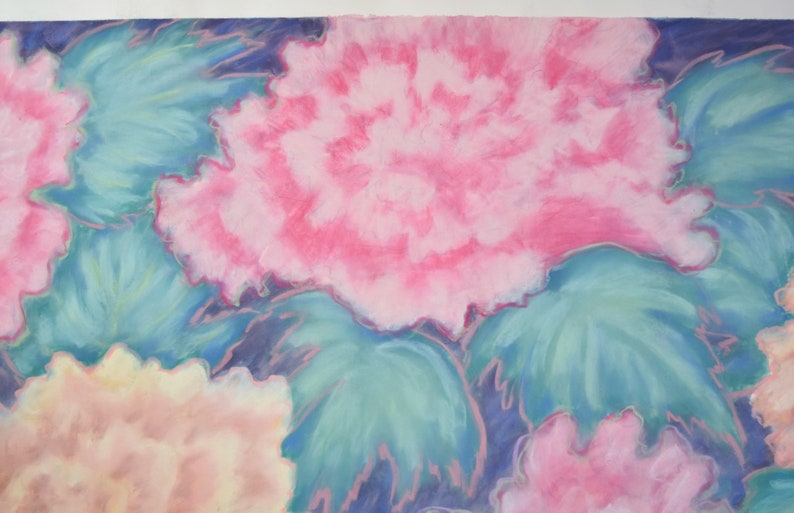 Large Color Pastel Drawing 3 Pink & Peach Blossoms Flowers | Etsy