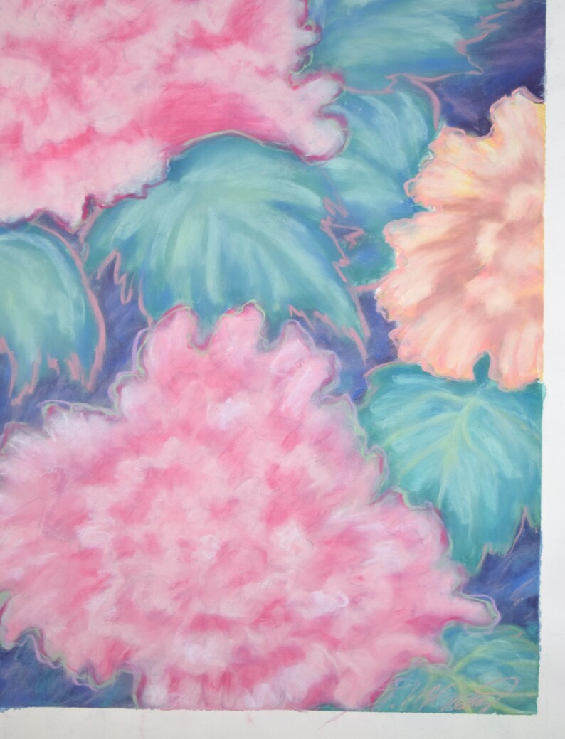 Large Color Pastel Drawing 3 Pink & Peach Blossoms Flowers | Etsy