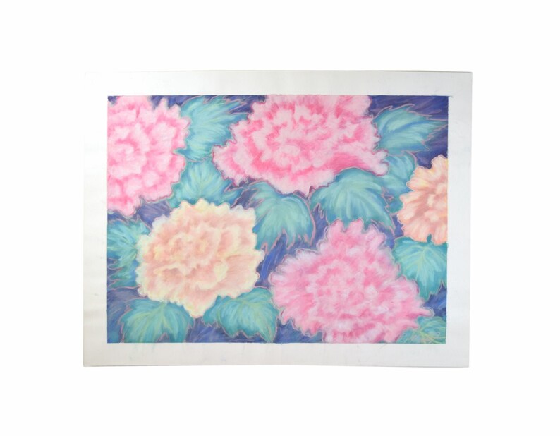 Large Color Pastel Drawing 3 Pink & Peach Blossoms Flowers | Etsy
