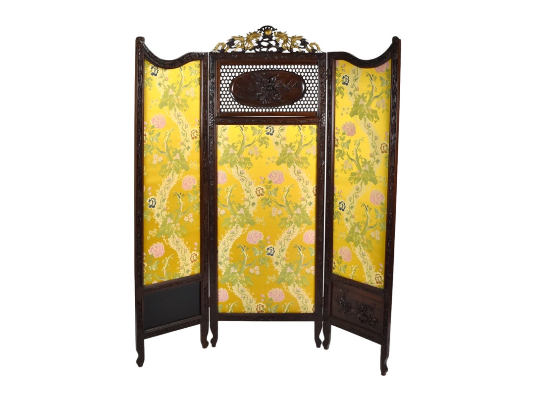 Vintage Carved Chinese Dragon Rosewood Gilt Dressing Screen Room ...
