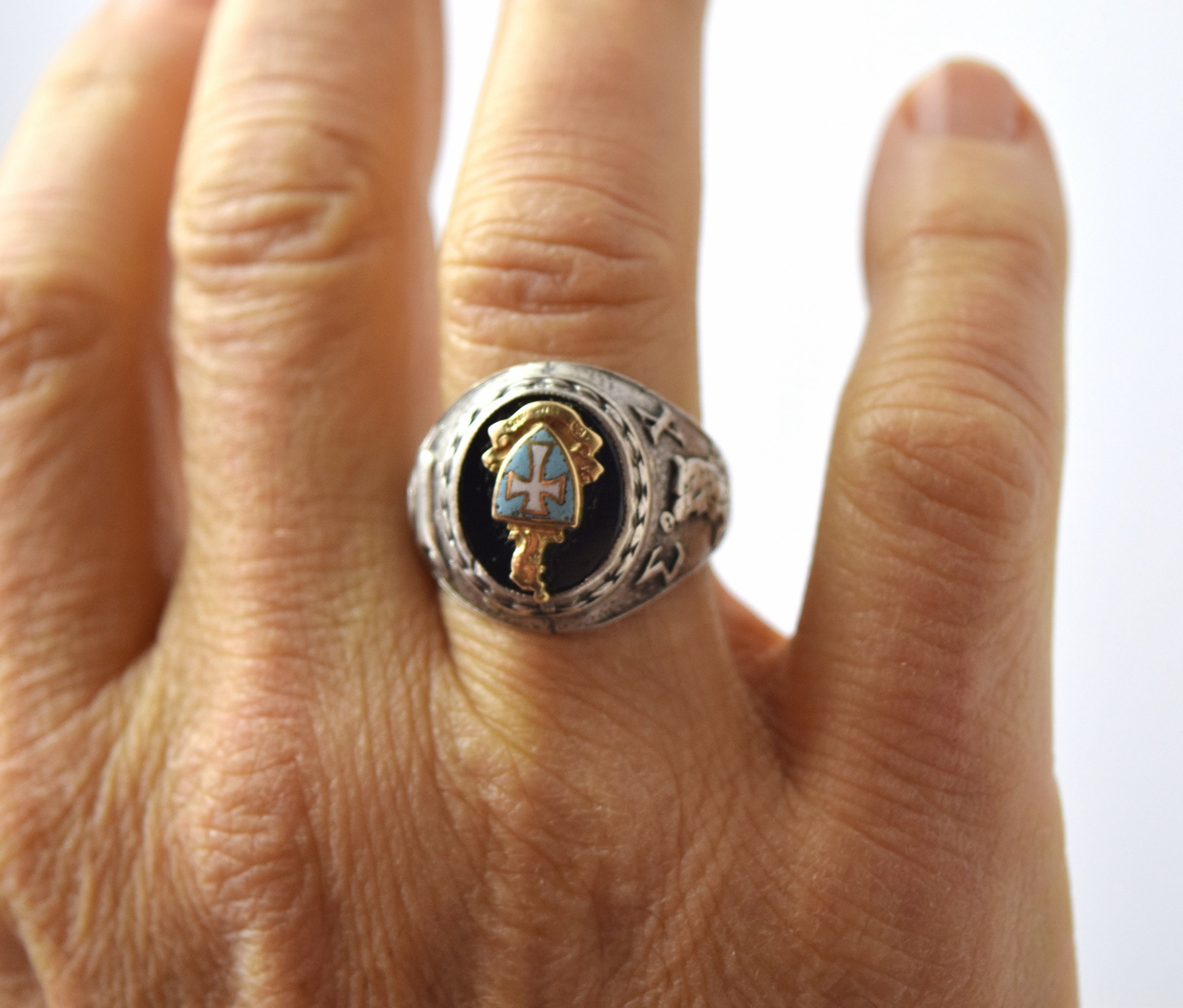 Sigma Chi Fraternity Ring Sterling W 10k Gold Shield Eagle On Onyx