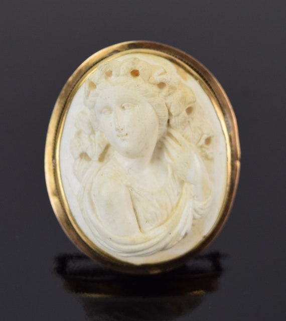 Victorian Grand Tour Bas-Relief Carved Lava 14k Gold … - Gem