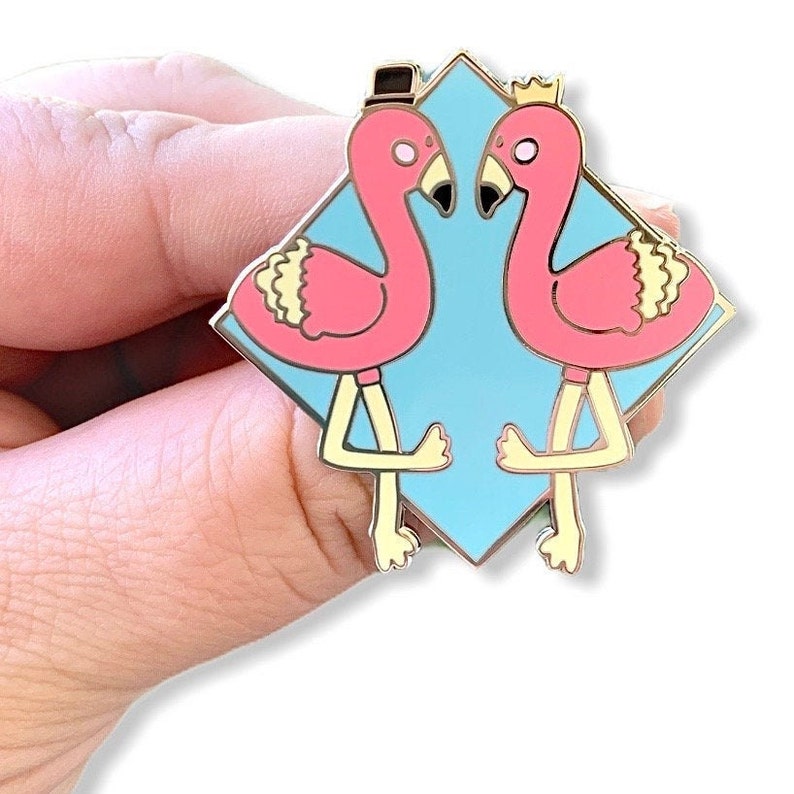 Nicola and Phineas Flamingo Enamel Pin - Etsy