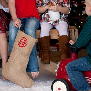 Farmhouse Buffalo Plaid & Burlap, Buffalo Check Stocking, Personalized ...