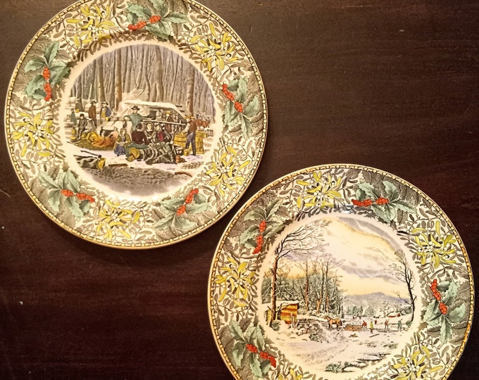 Antique Currier & Ives Winter Scenes Plates by Adams China - Etsy