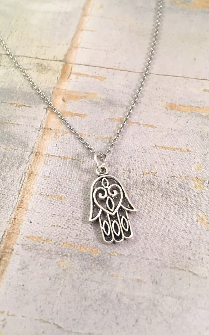 Hamsa Charm Necklace Fatima Hand Charm Stainless Steel | Etsy