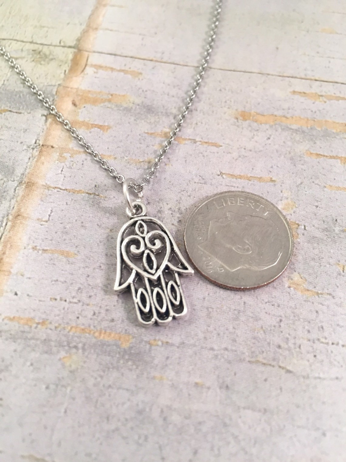 Hamsa Charm Necklace Fatima Hand Charm Stainless Steel | Etsy