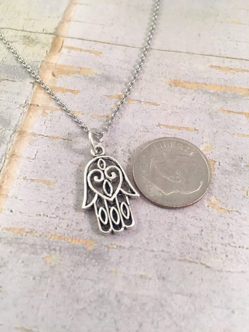 Hamsa Charm Necklace Fatima Hand Charm Stainless Steel | Etsy