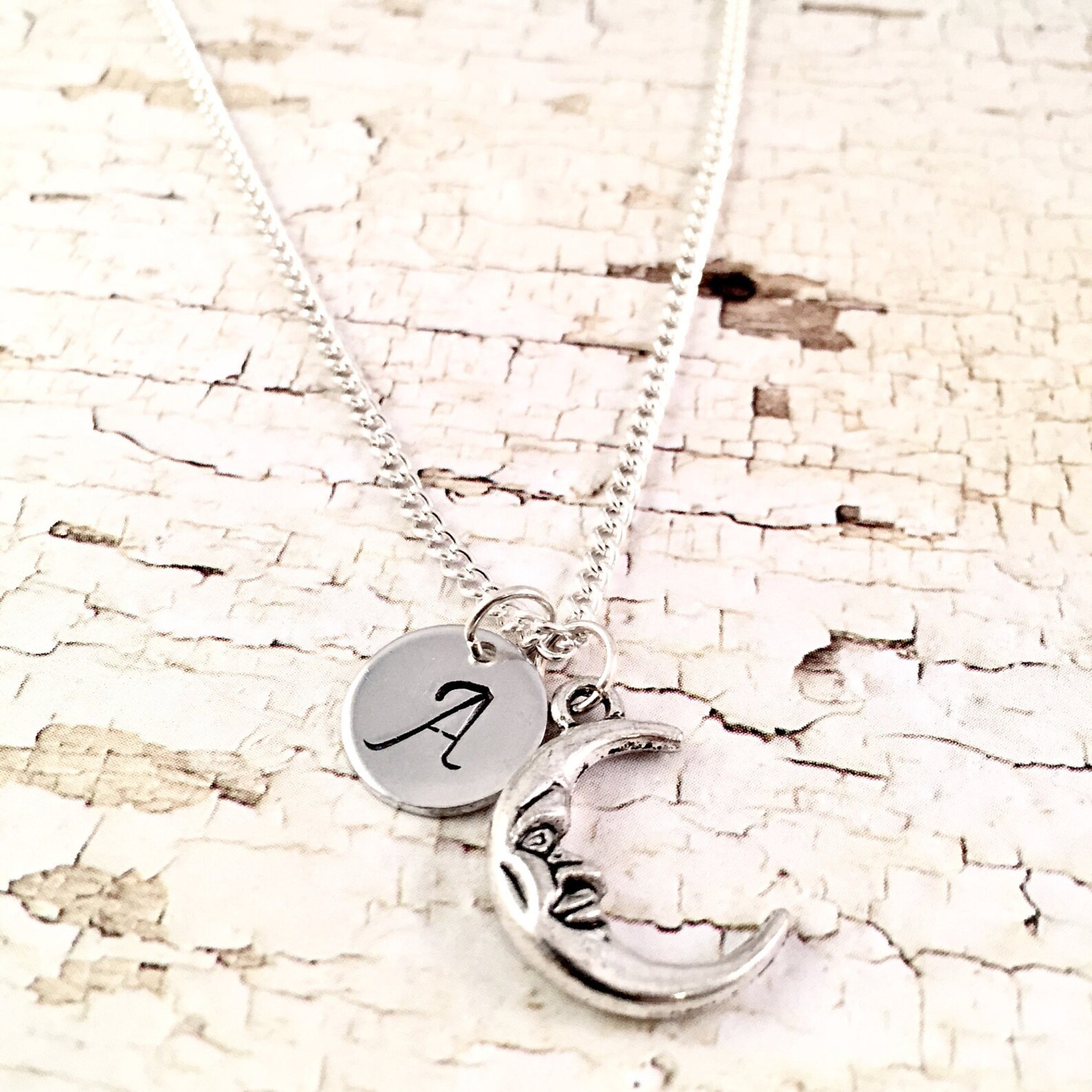 Moon Necklace Crescent Moon Charm Necklace Initial Necklace | Etsy