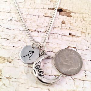 Moon Necklace, Crescent Moon Charm Necklace, Initial Necklace, to the ...