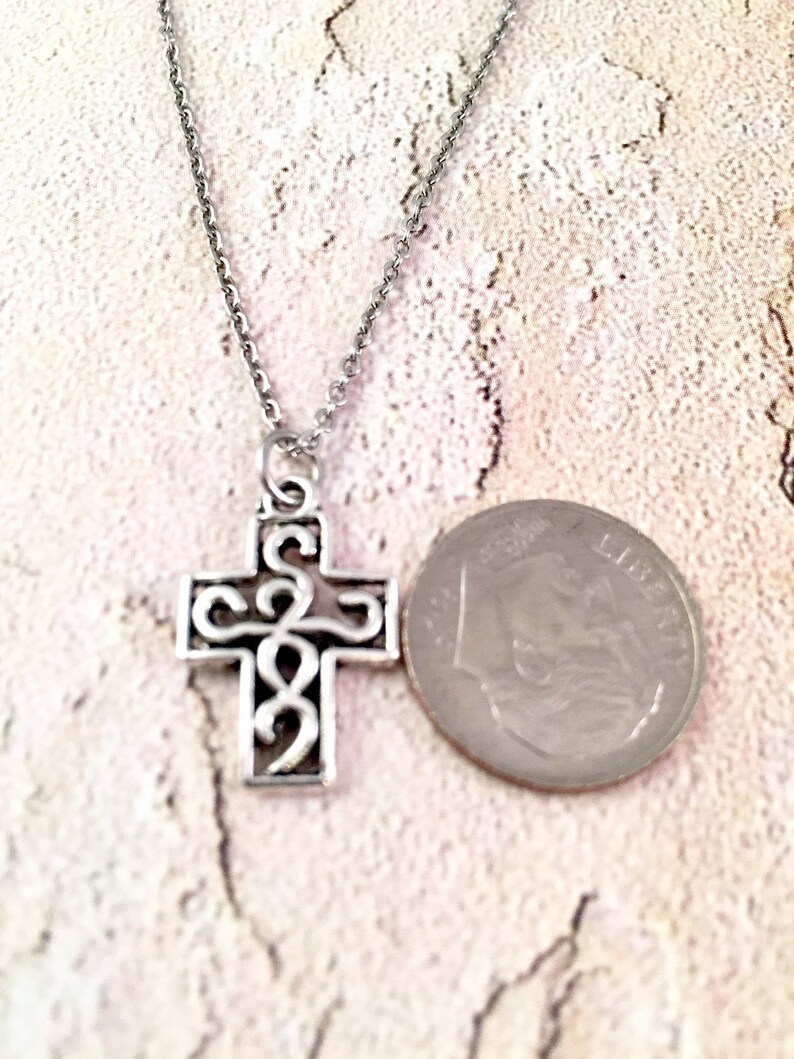 Silver cross necklace scroll cross jewelry religious | Etsy