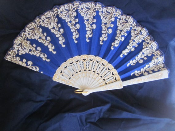 BLUE CLOTH FAN Intricate Design Wedding Ready | Etsy