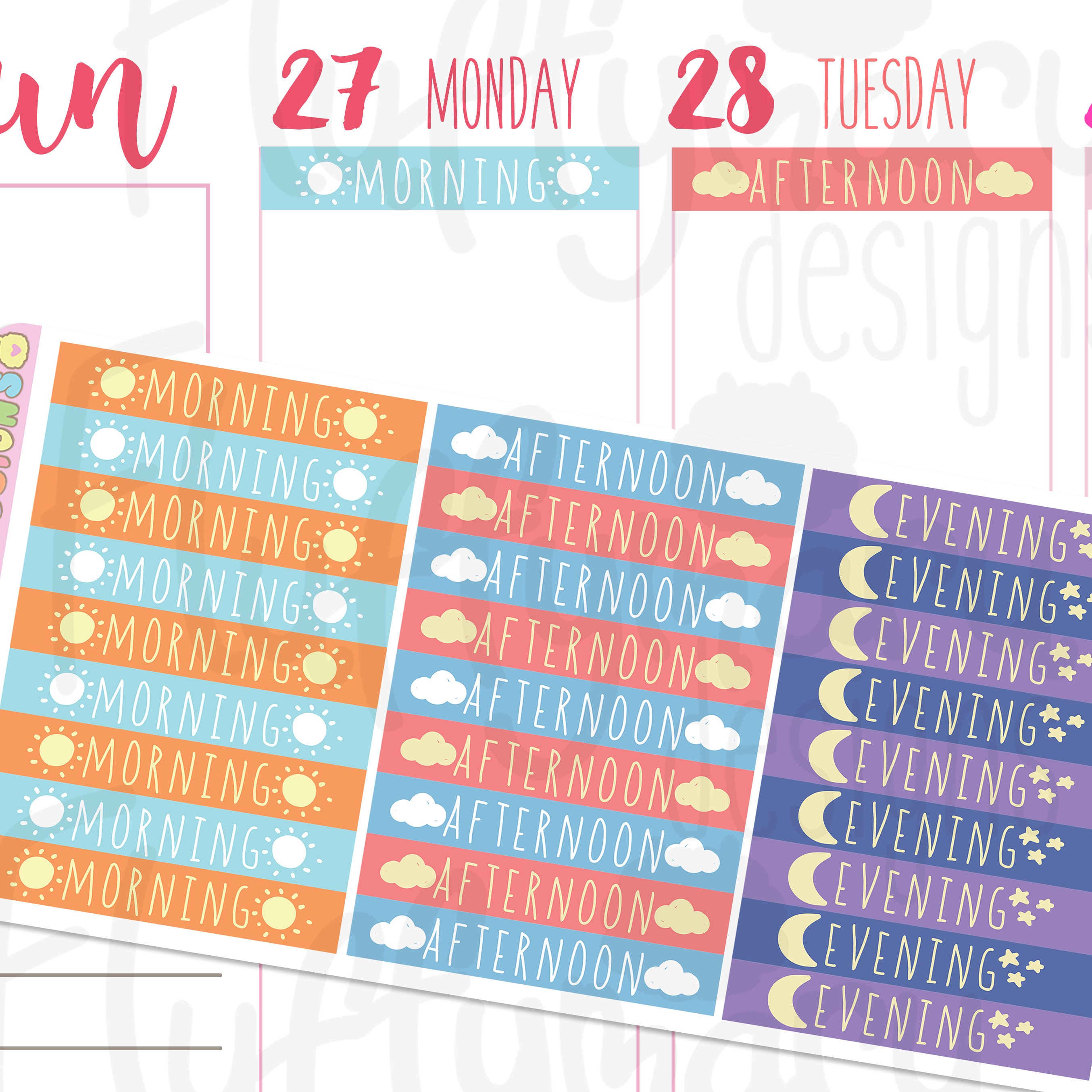 Time of the Day header Boxes Planner Stickers Cute | Etsy