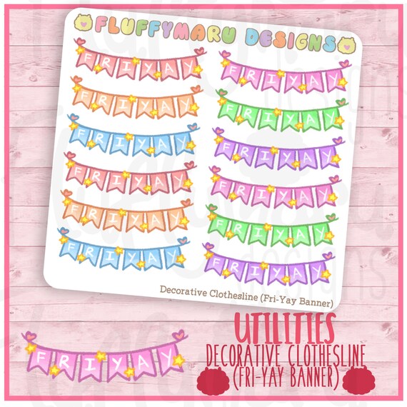 Decorative Clothesline fri-yay Banner Planner Stickers | Etsy