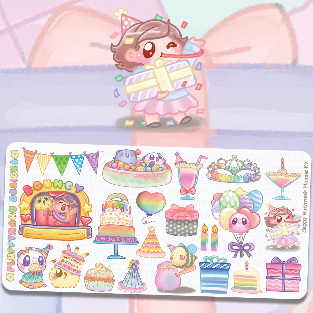 Happy Birthweek Planner Kit Planner Stickers Cute Stickers - Etsy