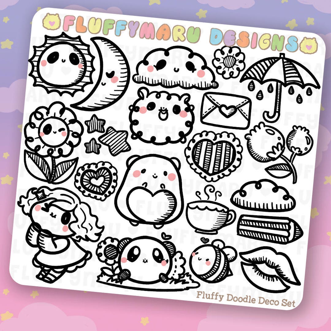 Fluffy Doodle Deco Sticker Set || Planner Stickers, Cute Stickers for ...