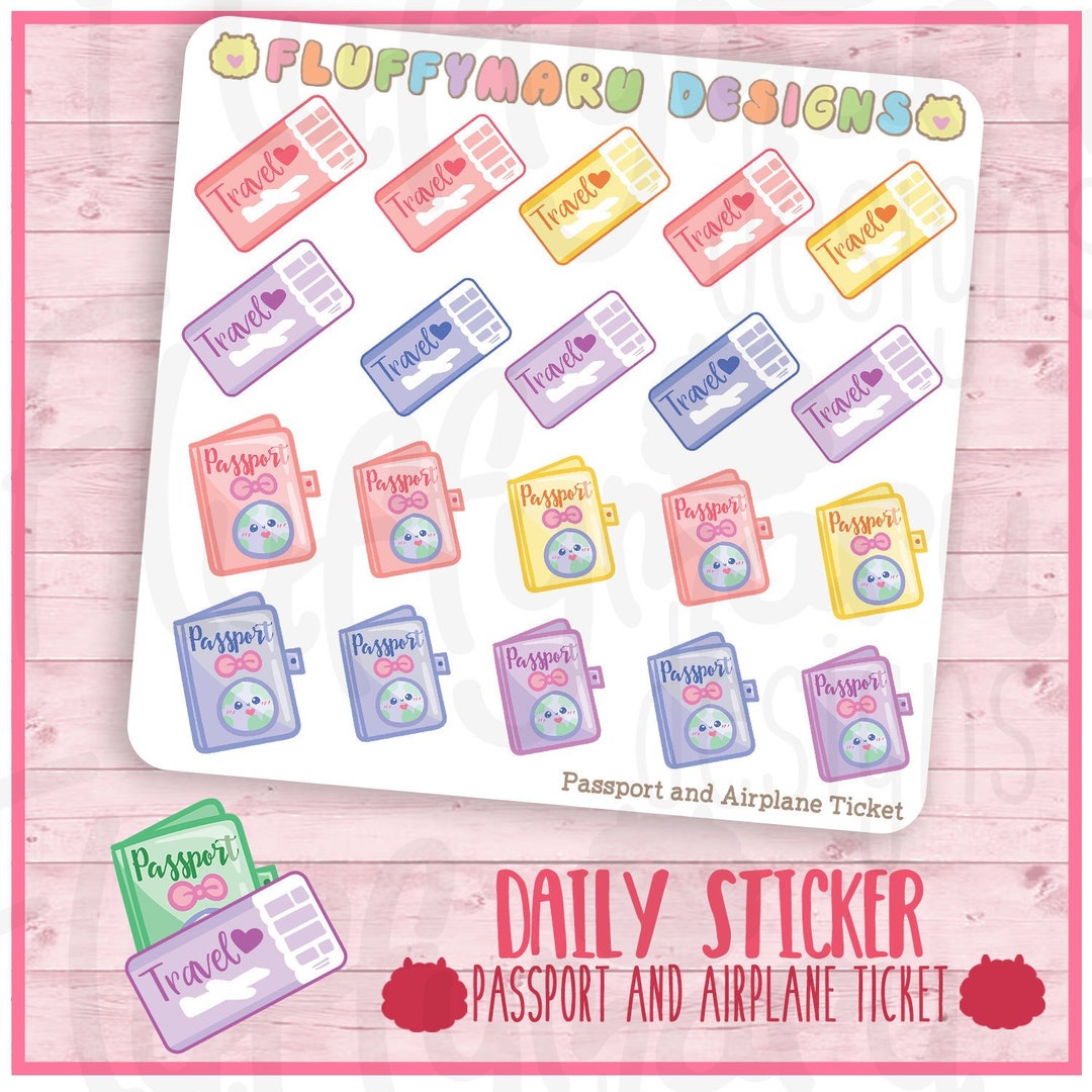Passport and Airplane Ticket || Planner Stickers, Cute Stickers for ...