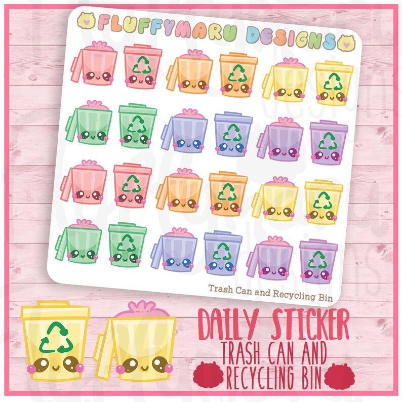 Trash / Garbage Bin Planner Stickers Cute Stickers for - Etsy