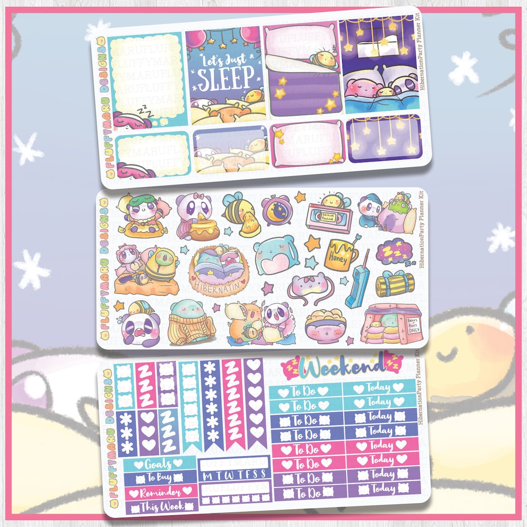 Hibernation Party Planner Kit Planner Stickers, Cute Stickers for Erin ...