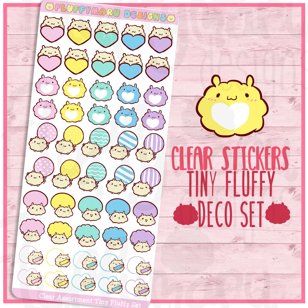 Tiny Fluffy Deco Set || Clear Planner Stickers, Cute Stickers for Erin ...