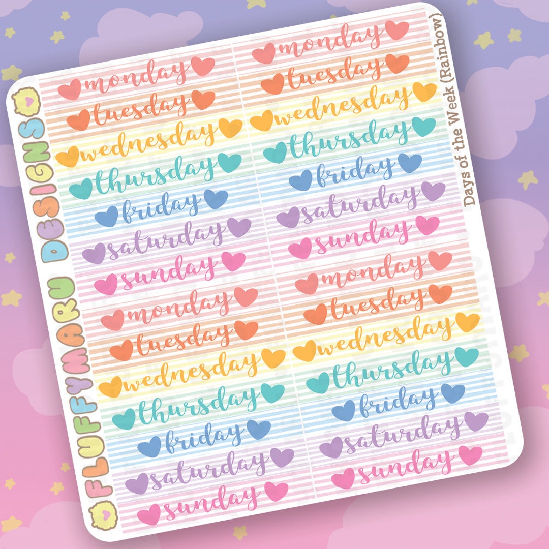Rainbow Days of the Week Sticker Set || Planner Stickers, Cute Stickers ...