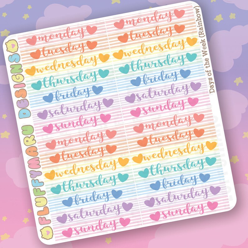 Rainbow Days of the Week Sticker Set Planner Stickers Cute - Etsy