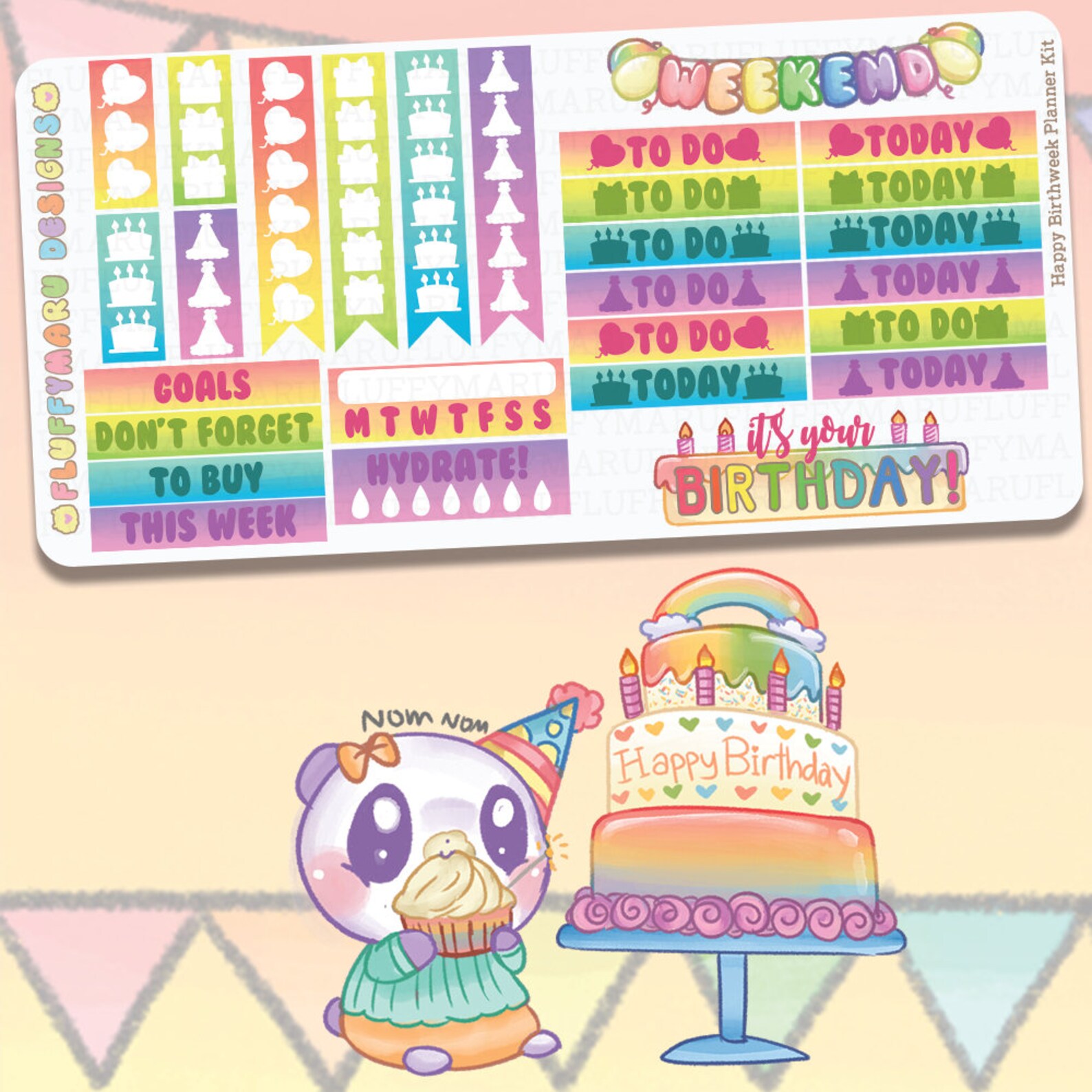 Happy Birthweek Planner Kit Planner Stickers Cute Stickers - Etsy