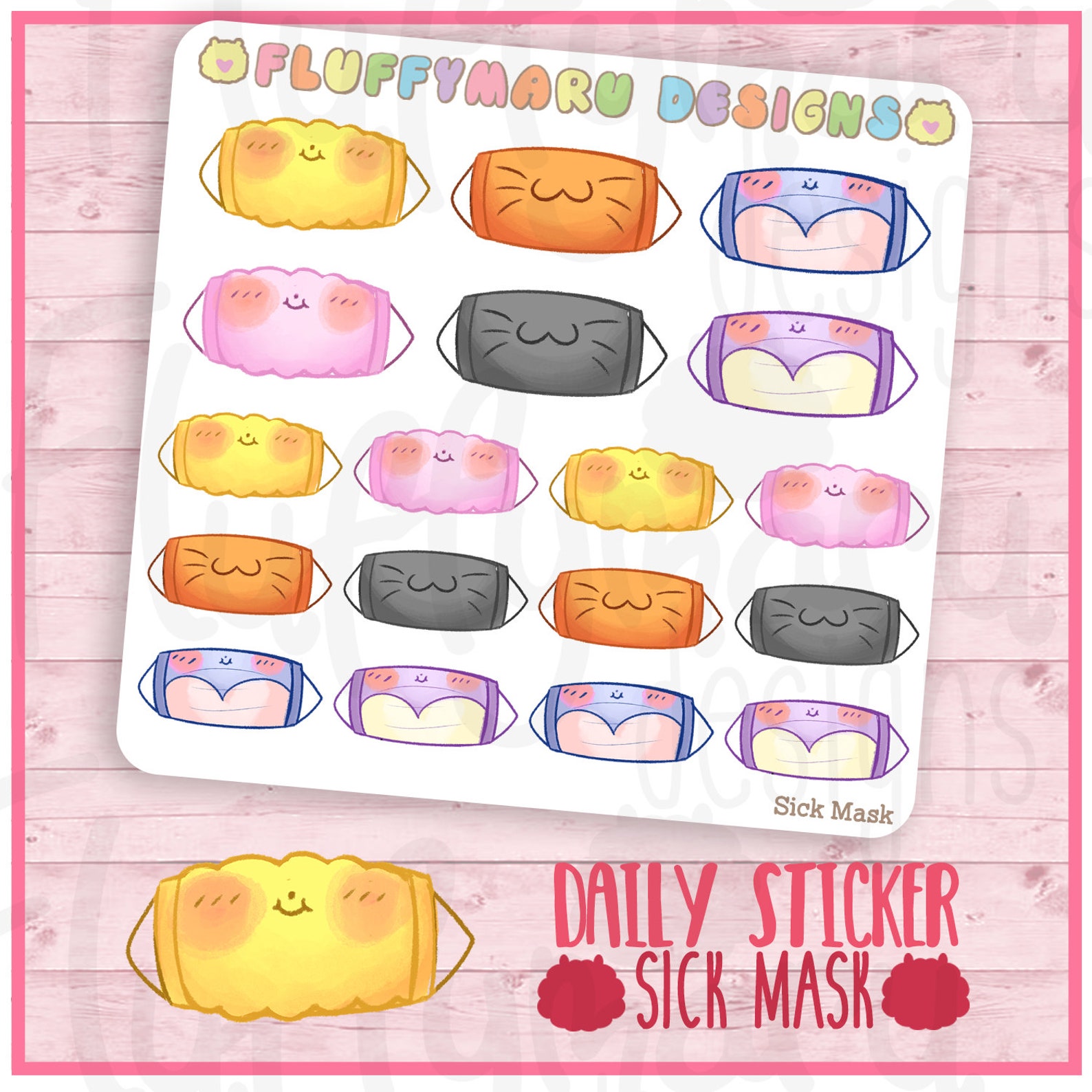 Sick Mask Planner Stickers Cute Stickers for Erin Condren - Etsy