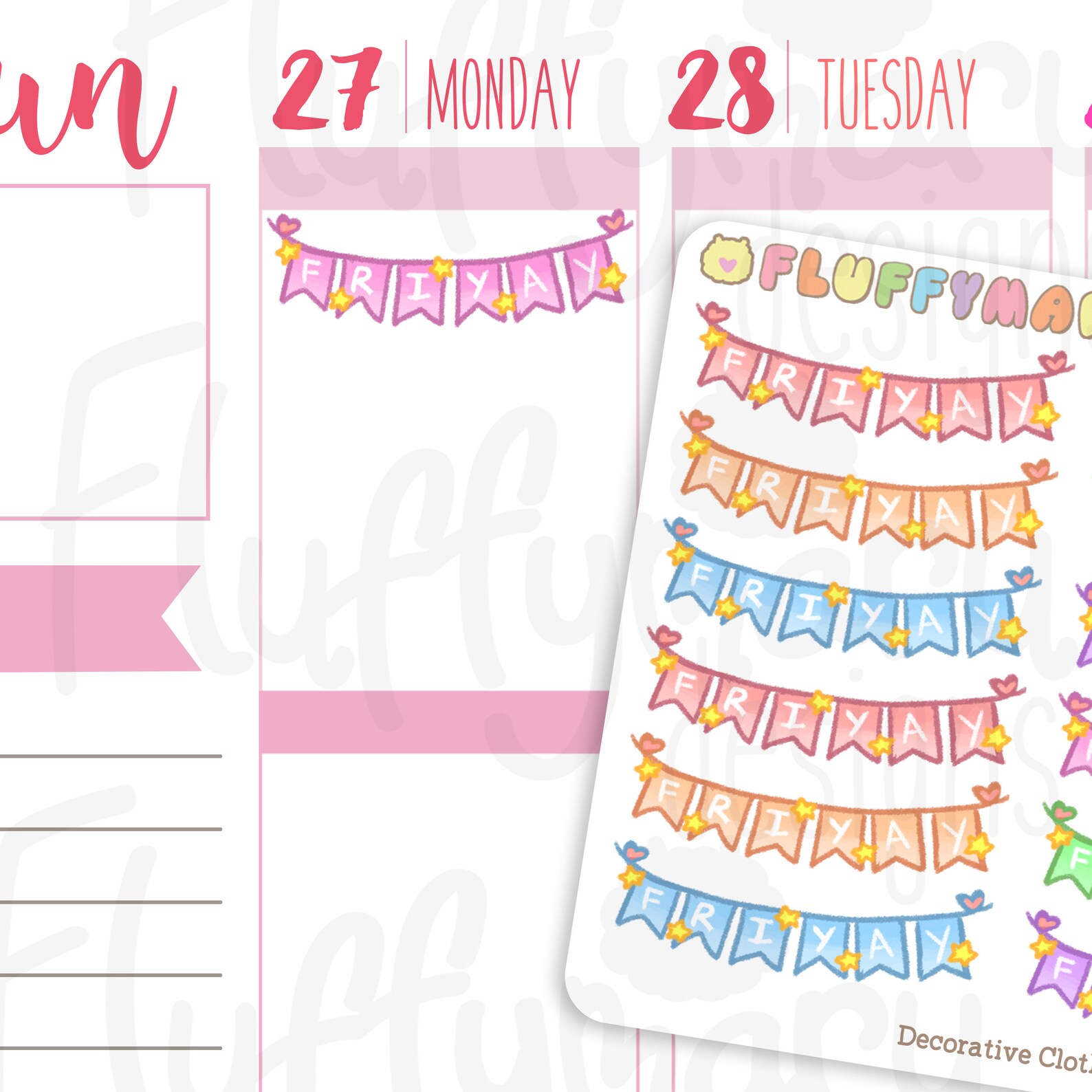 Decorative Clothesline fri-yay Banner Planner Stickers | Etsy