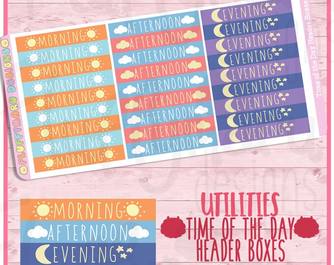 Time of the Day header Boxes Planner Stickers, Cute Stickers for Erin ...