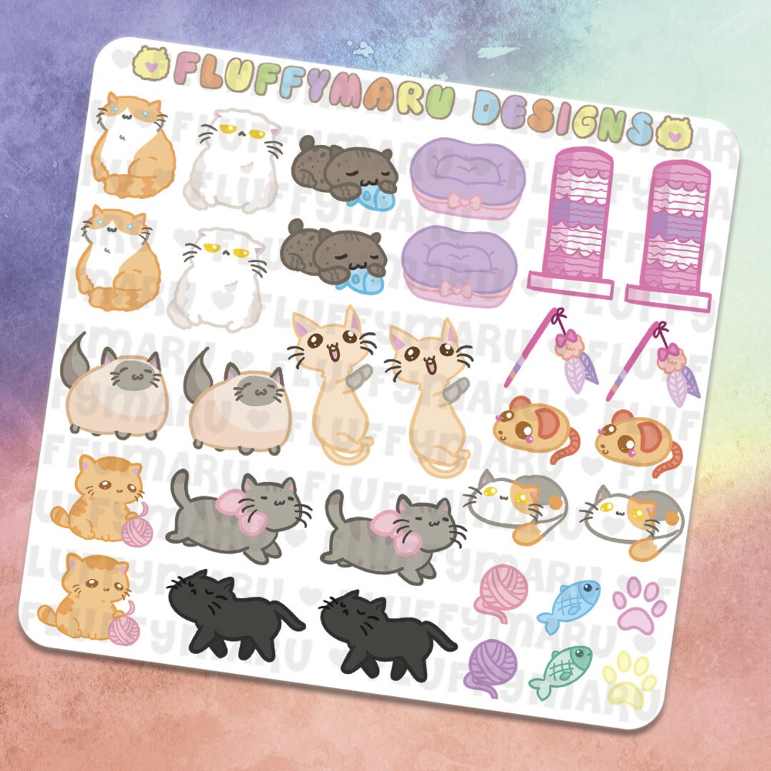 Cat Deco Sticker Set Planner Stickers, Cute Stickers for Erin Condren ...