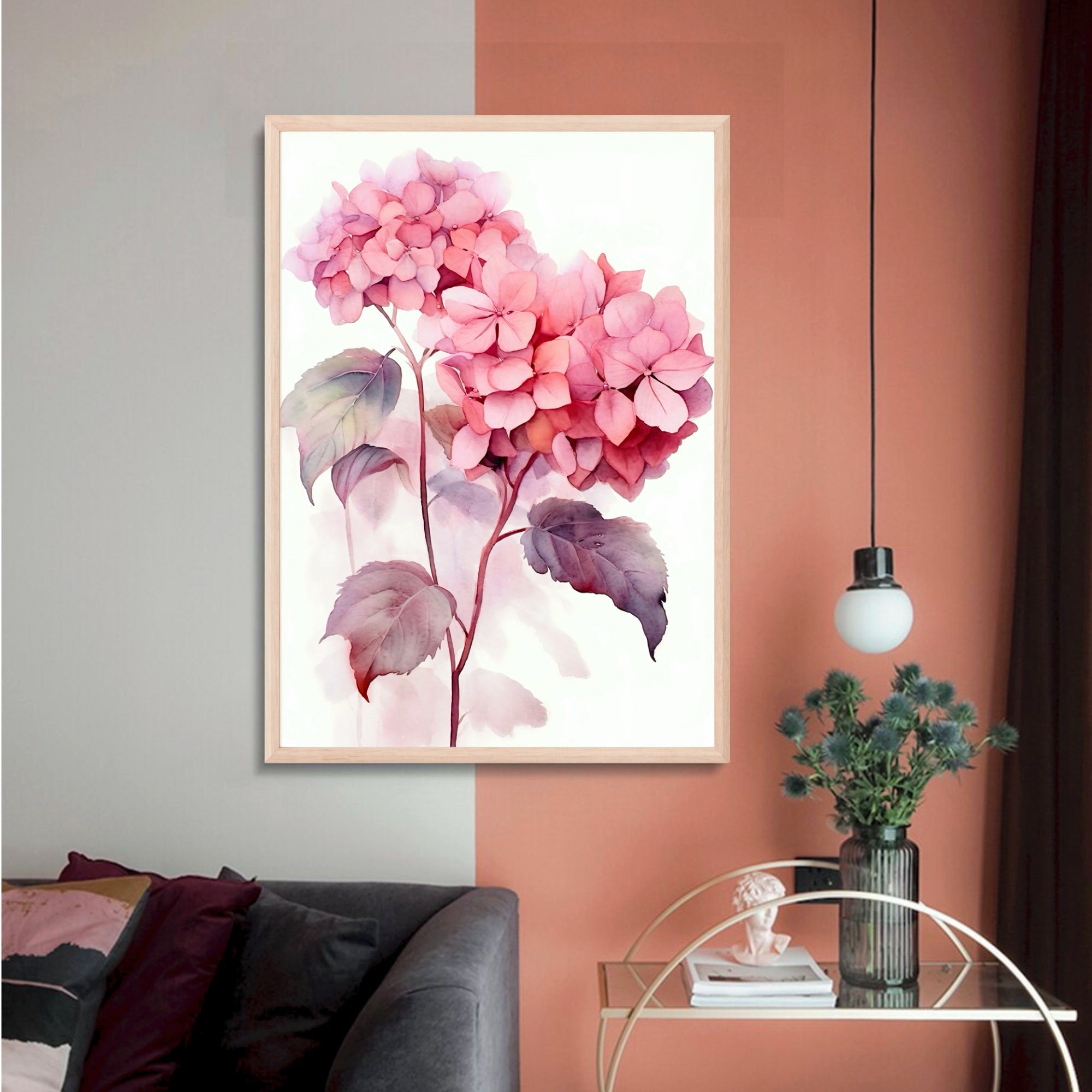 Watercolor Hydrangea Print: Pink Floral Botanical Wall Art - Etsy