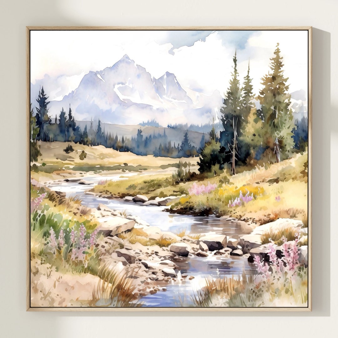 Colorado Landscape Watercolor Painting Neutral Art Print Mountain ...