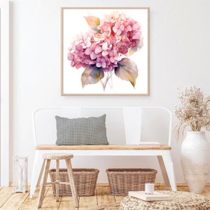 Hydrangea Print, Watercolor Pink Flower Print, Botanical Print ...