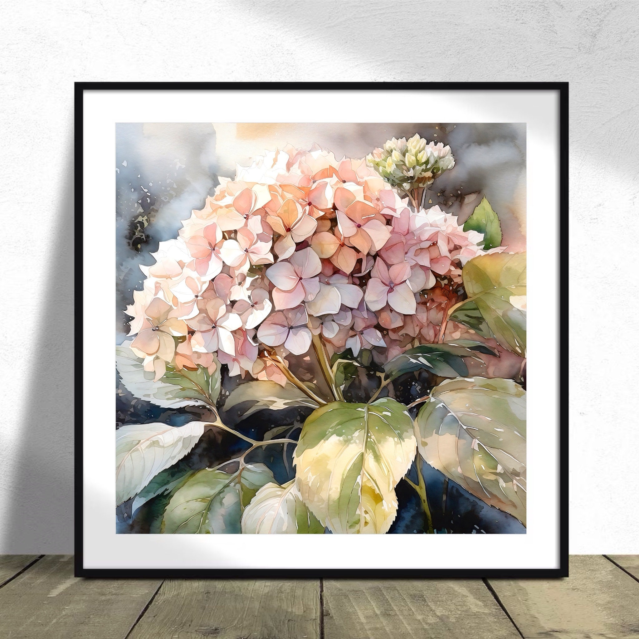 Hydrangea Print, Watercolor Pink Flower Print, Botanical Print ...