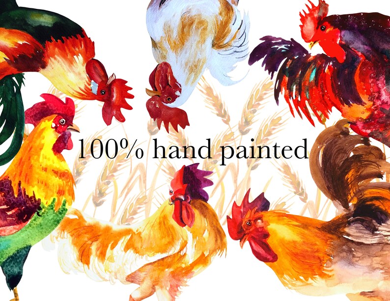 Chicken Watercolor Clipart Set Farm Animals Rooster Farm Bird - Etsy