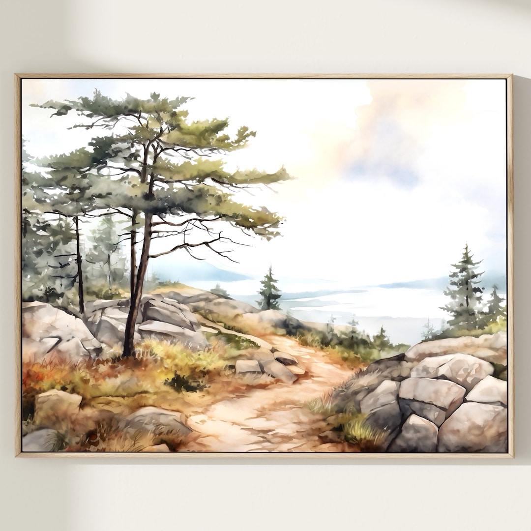 Acadia National Park Watercolor Painting Print Travel Wall Art Acadia ...