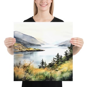 Columbia River Gorge Watercolor Square Art Print Mountain Landscape ...